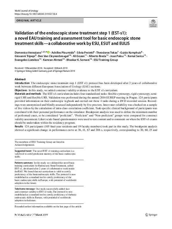 (PDF) Validation of the endoscopic stone treatment step 1 (EST-s1): a ...