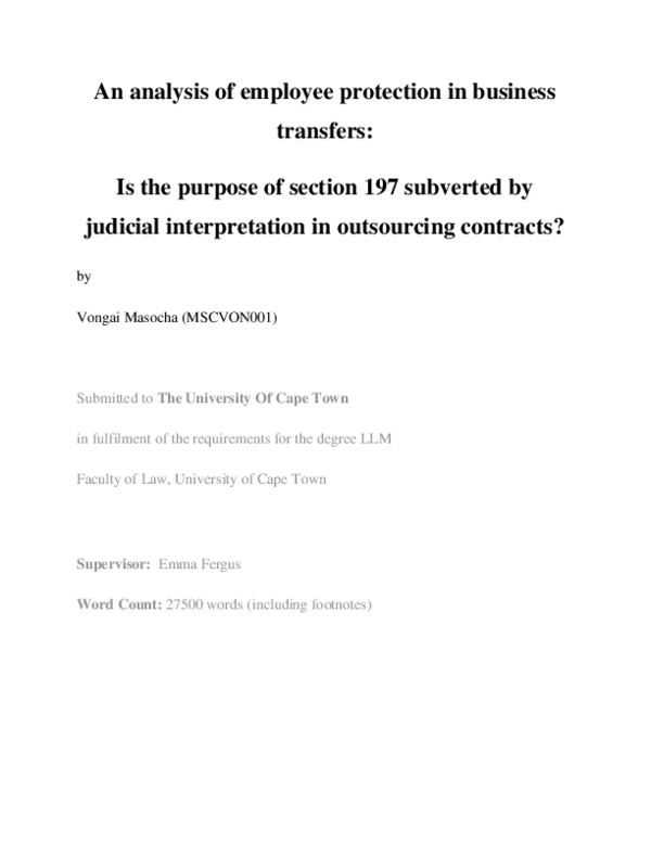 (PDF) An analysis of employee protection in business transfers: is the ...