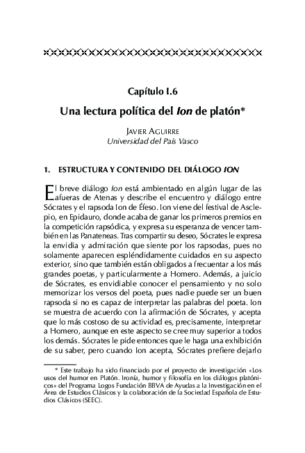 (PDF) Una lectura política del Ion de platón