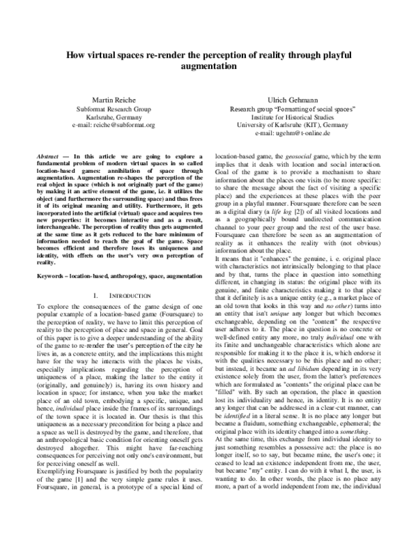 (PDF) How Virtual Spaces Re-render the Perception of Reality through Playful Augmentation