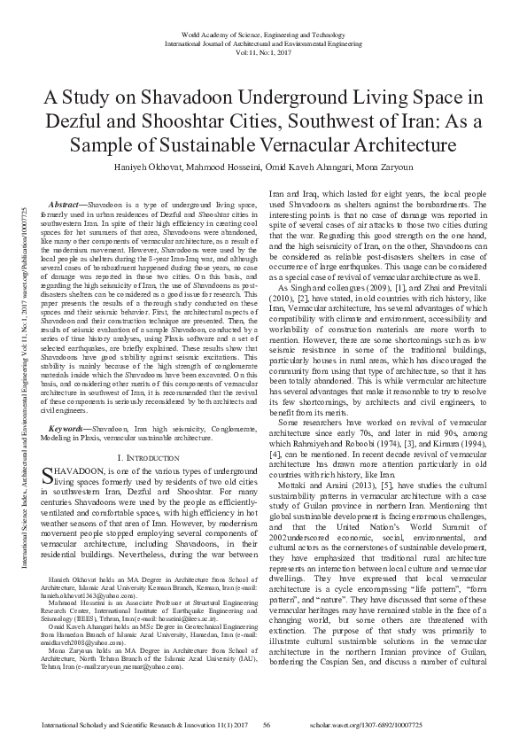 (PDF) A Study on Shavadoon Underground Living Space in Dezful and ...