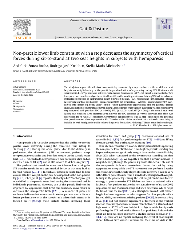 (PDF) Non-paretic lower limb constraint with a step decreases the ...