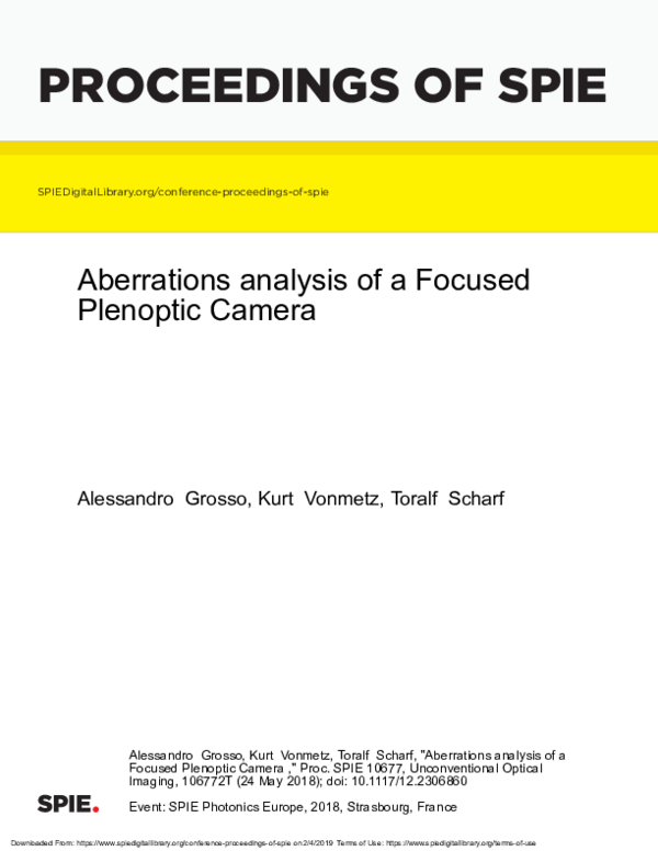 (PDF) Aberration Analysis in Focused Plenoptic Cameras