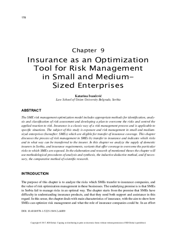 (PDF) Insurance as an Optimization Tool for Risk Management in Small ...