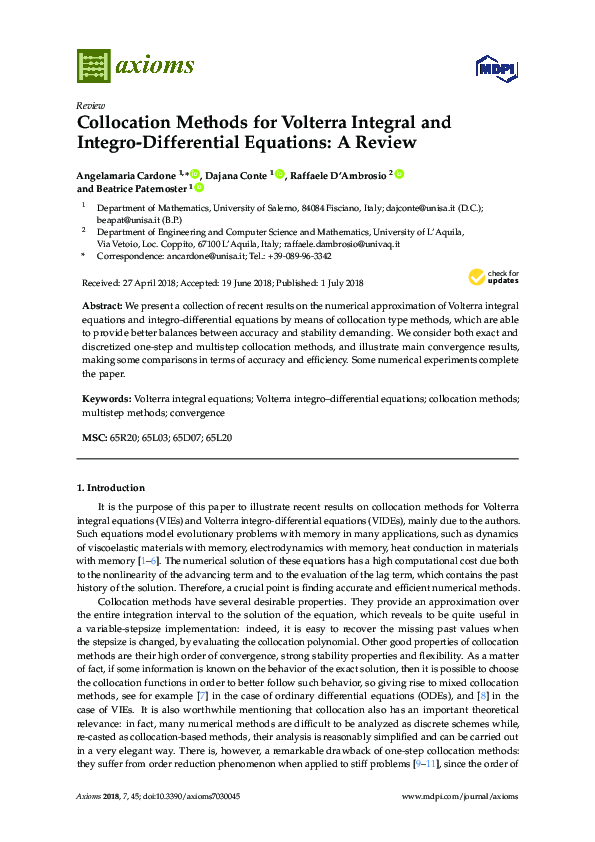 Pdf Collocation Methods For Volterra Integral And Integro
