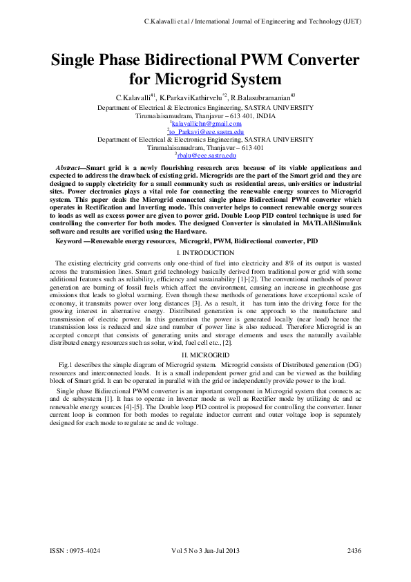 Pdf Single Phase Bidirectional Pwm Converter For Microgrid System