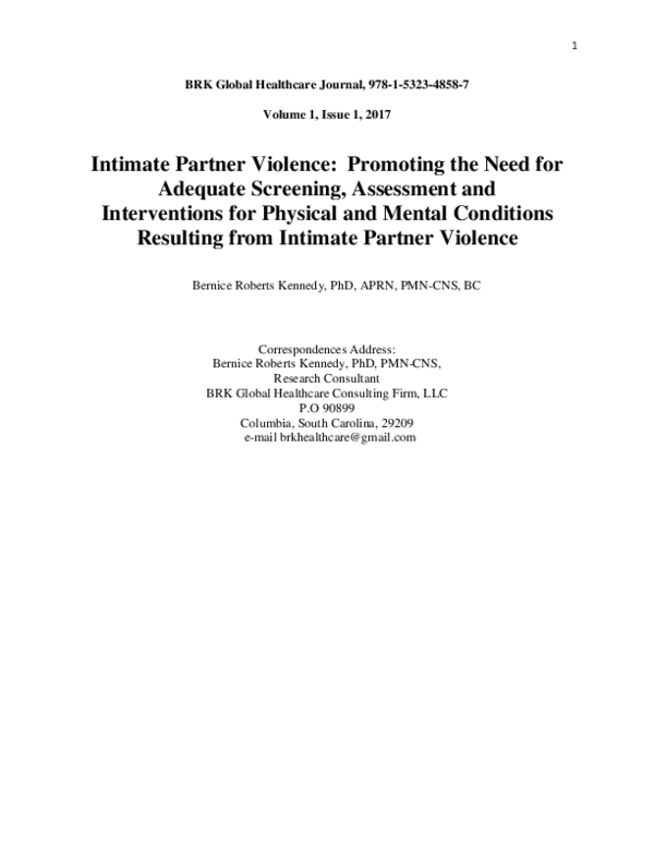 (PDF) Intimate Partner Violence: Promoting the Need for Adequate ...