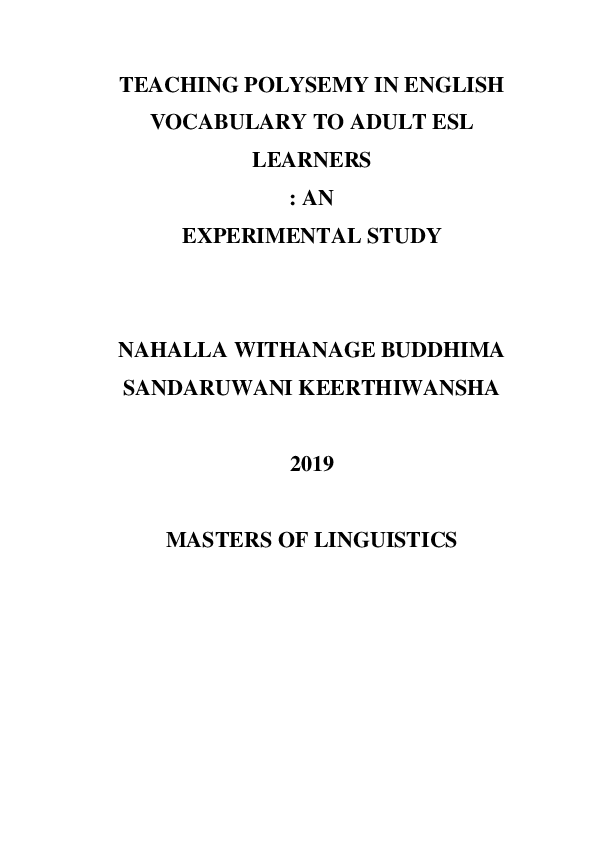 (PDF) Teaching Polysemy in English Vocabulary to Adult ESL Learners ...