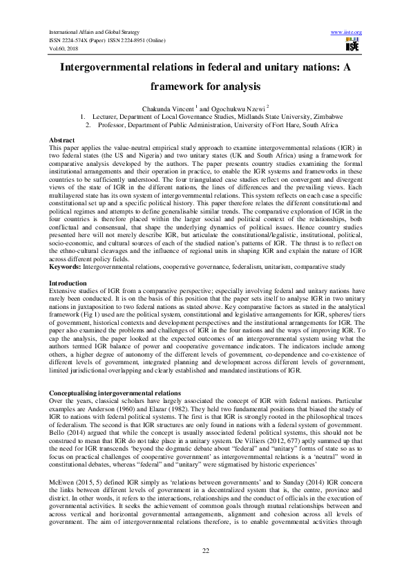 (PDF) Intergovernmental relations in federal and unitary nations: A ...