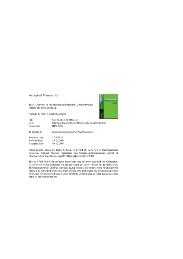 (PDF) A review of pharmaceutical extrusion: Critical process parameters and scaling-up
