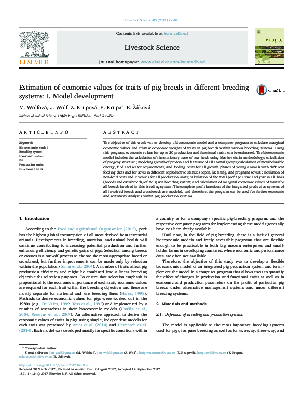 (PDF) Estimation of economic values for traits of pig breeds in ...