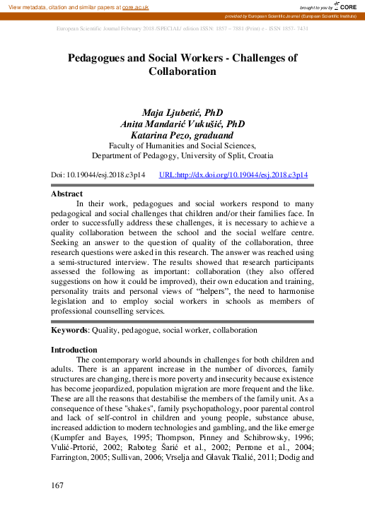 (PDF) Pedagogues and Social Workers - Challenges of Collaboration