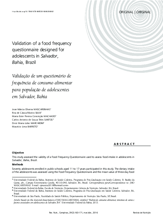 (PDF) Validation of a Food Frequency Questionnaire Designed for ...