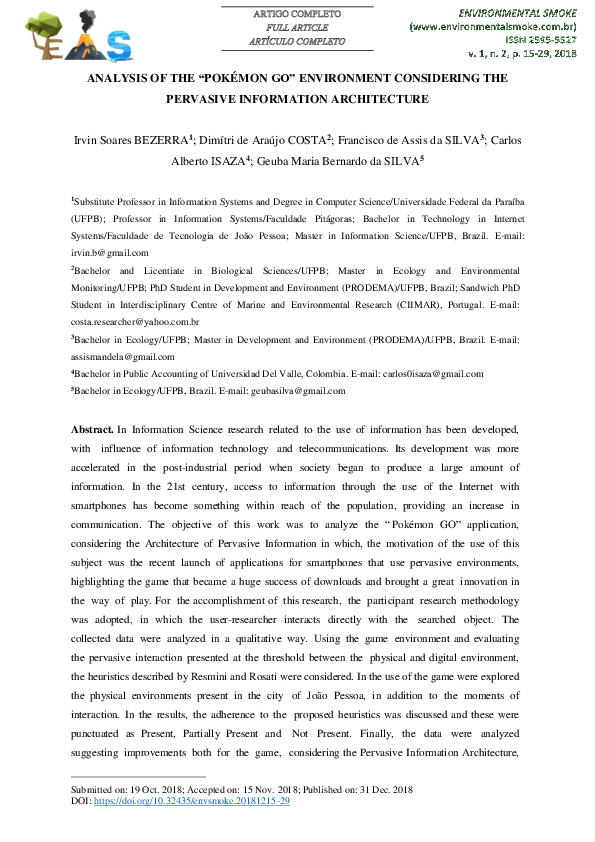 (PDF) Analysis of the “Pokémon Go” Environment Considering the ...