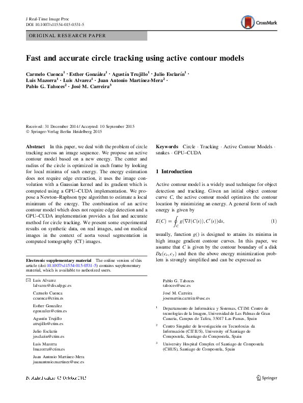 (PDF) Fast and accurate circle tracking using active contour models