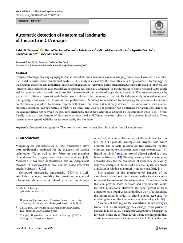 (PDF) Automatic detection of anatomical landmarks of the aorta in CTA images