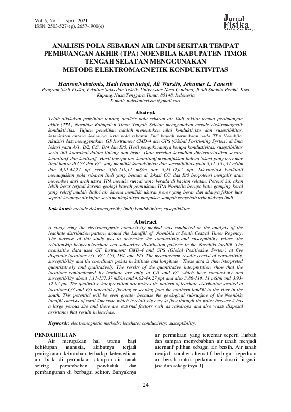 (PDF) Analisis Pola Sebaran Air Lindi Sekitar Tempat Pembuangan Akhir ...