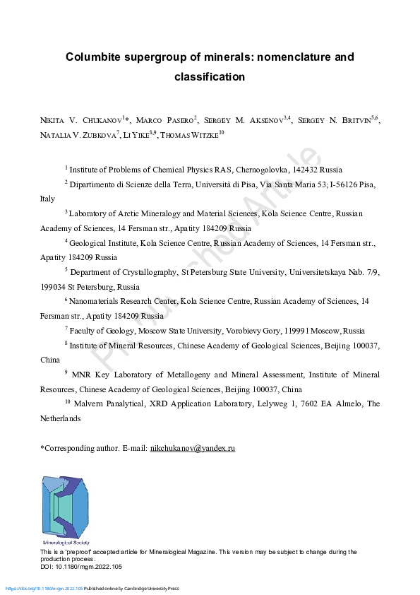 (PDF) Columbite supergroup of minerals: nomenclature and classification