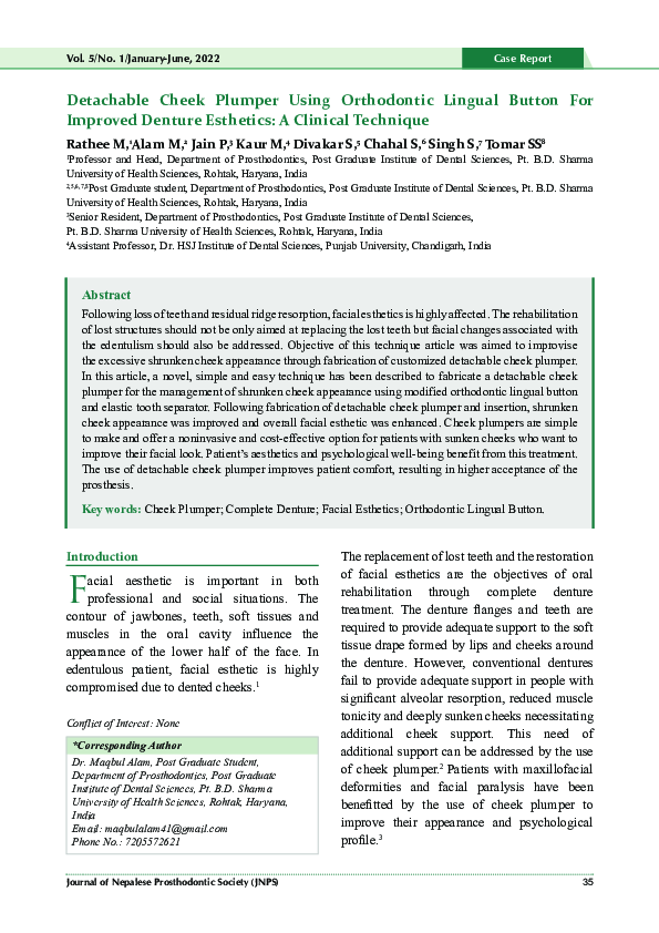 (PDF) Detachable Cheek Plumper Using Orthodontic Lingual Button For ...