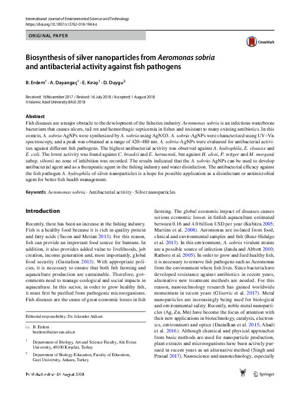 (PDF) Biosynthesis of silver nanoparticles from Aeromonas sobria and ...