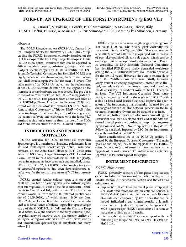 (PDF) FORS-Up: An Upgrade of the FORS2 Instrument @ ESO VLT