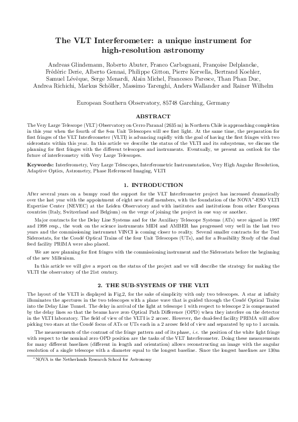 (PDF) The VLT Interferometer: a unique instrument for high-resolution ...