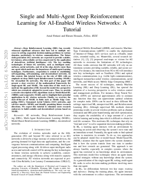 (PDF) Single and Multi-Agent Deep Reinforcement Learning for AI-Enabled ...