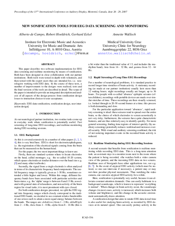 (PDF) New Sonification Tools for EEG Data Screening and Monitoring