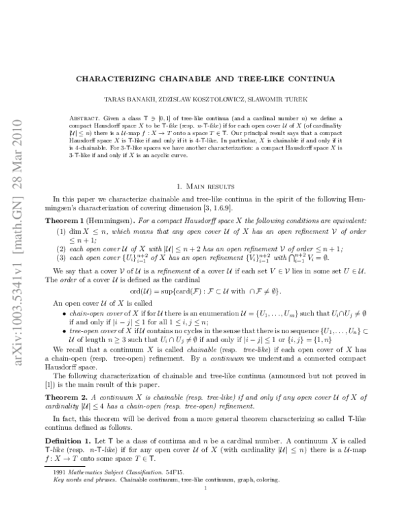 (PDF) Characterizing chainable and tree-like continua