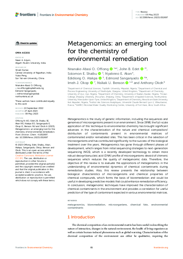 (PDF) Metagenomics: an emerging tool for the chemistry of environmental remediation