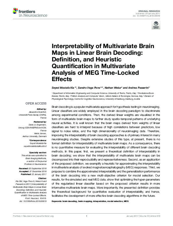 (PDF) Interpretability of Multivariate Brain Maps in Linear Brain Decoding: Definition, and ...