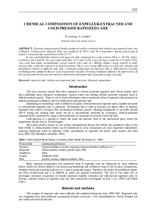 (PDF) Chemical composition of expeller-extracted and cold-pressed ...
