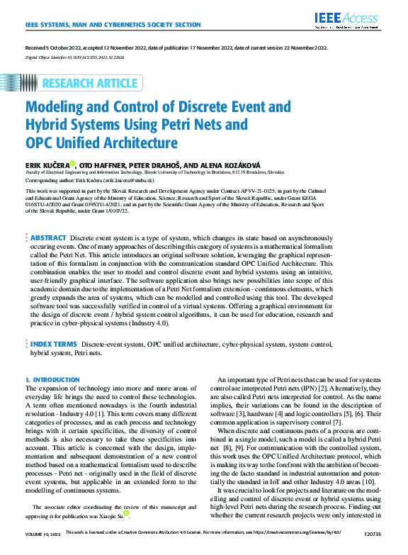 (PDF) Modeling and Control of Discrete Event and Hybrid Systems Using Petri Nets and OPC Unified ...