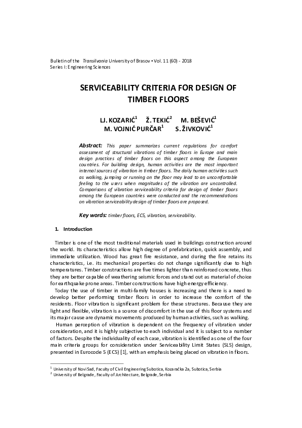 (PDF) Serviceability Criteria for Design of Timber Floors