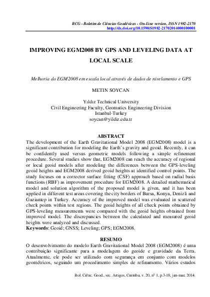 (PDF) Improving EGM2008 by GPS and leveling data at local scale