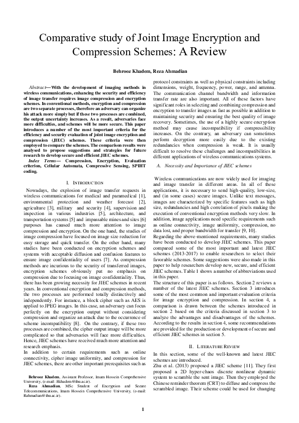 (PDF) Comparative study of Joint Image Encryption and Compression ... (PDF) Comparative study of Joint Image Encryption and Compression ...