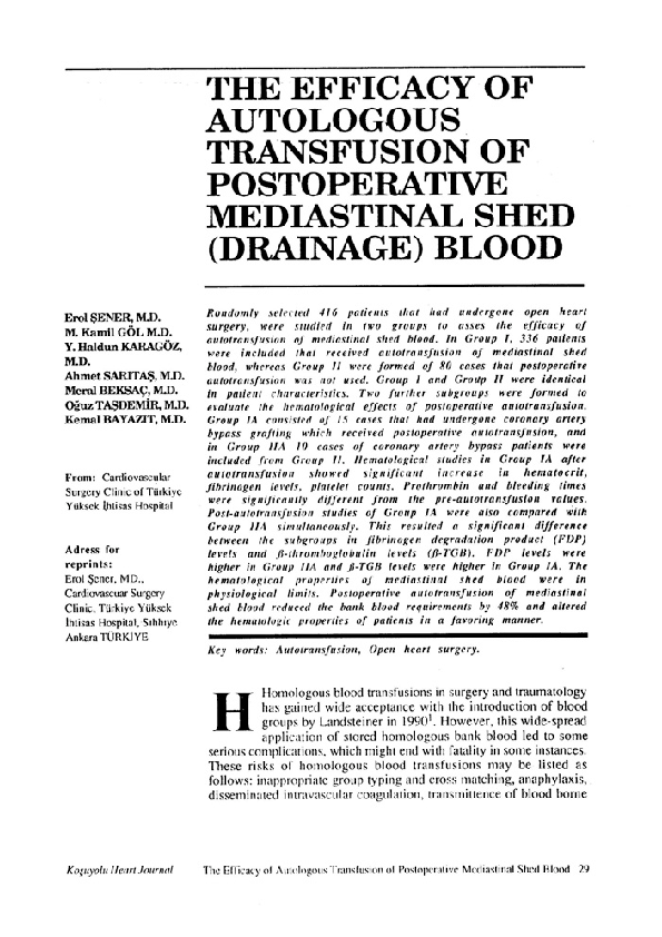 (PDF) The Efficacy of Autologous Transfusion of Postoperative ...