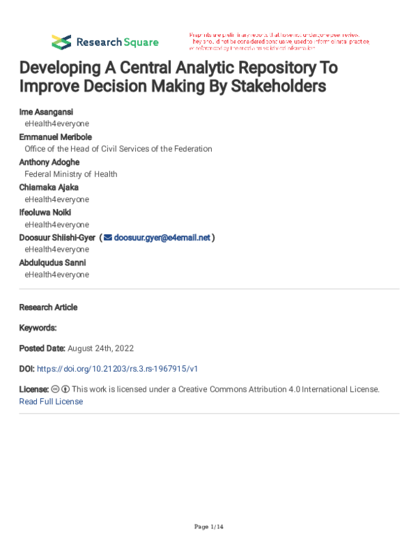(PDF) Developing A Central Analytic Repository To Improve Decision ...