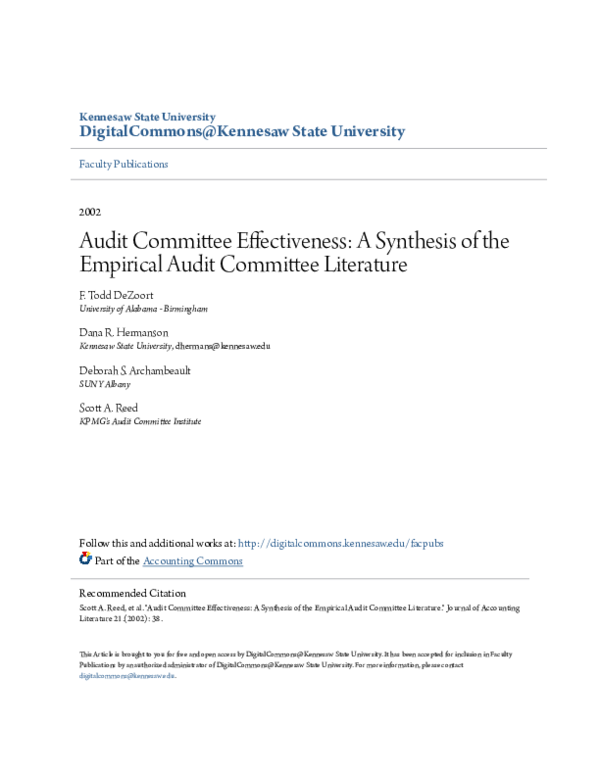 (PDF) Audit Committee Effectiveness: A Synthesis of the Empirical Audit ...