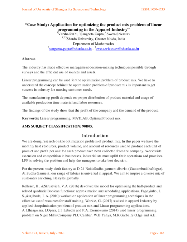 (PDF) Case Study: Application for optimizing the product mix problem of ...