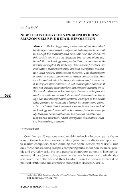 (PDF) New Technology or New Monopolies? Amazon’s Elusive Retail Revolution