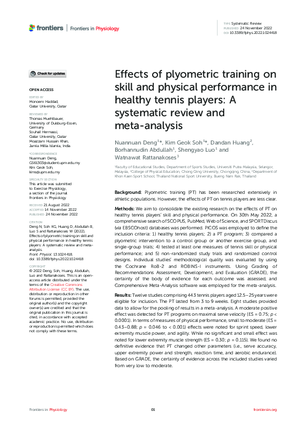 (PDF) Effects of plyometric training on skill and physical performance in healthy tennis players ...