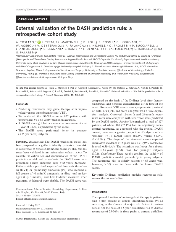 (PDF) External validation of the DASH prediction rule: a retrospective ...
