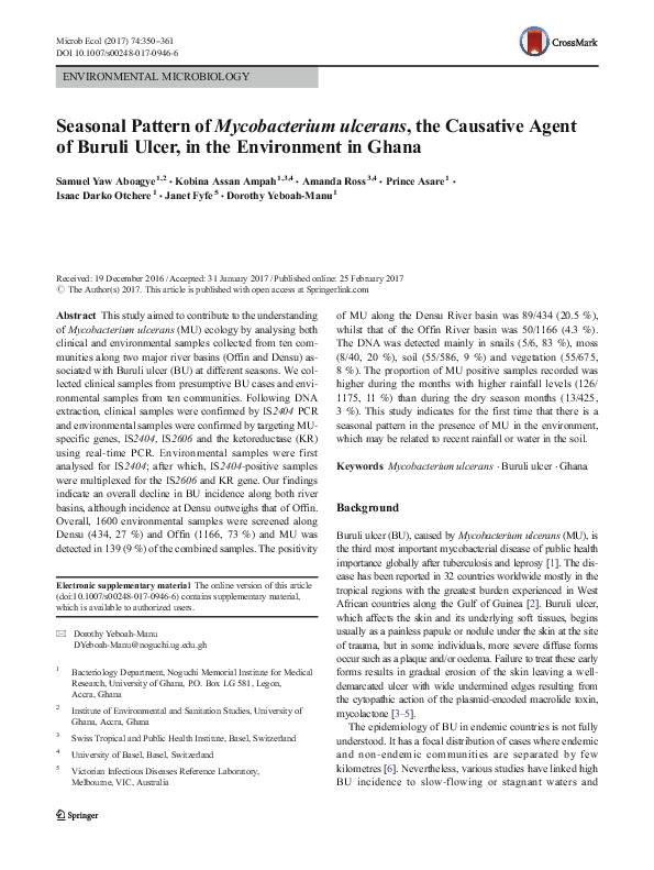 (PDF) Seasonal Pattern of Mycobacterium ulcerans, the Causative Agent ...