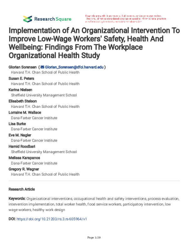 (PDF) Implementation of An Organizational Intervention To Improve Low ...
