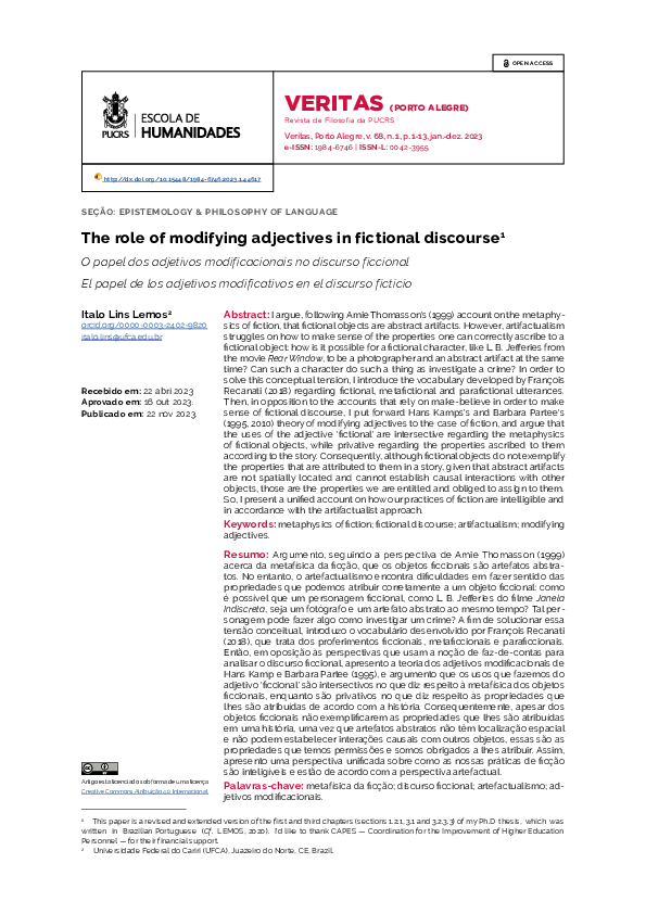 (PDF) The role of modifying adjectives in fictional discourse