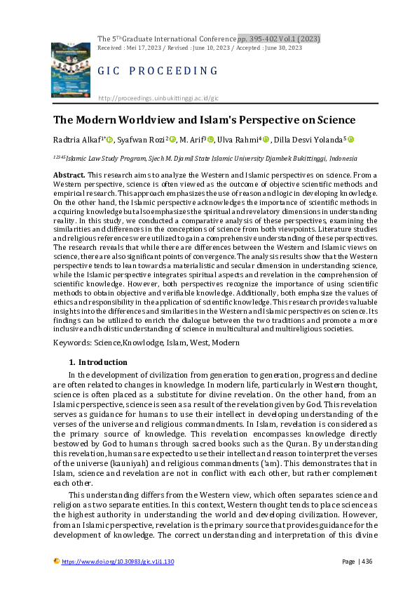 (PDF) The Modern Worldview and Islam's Perspective on Science