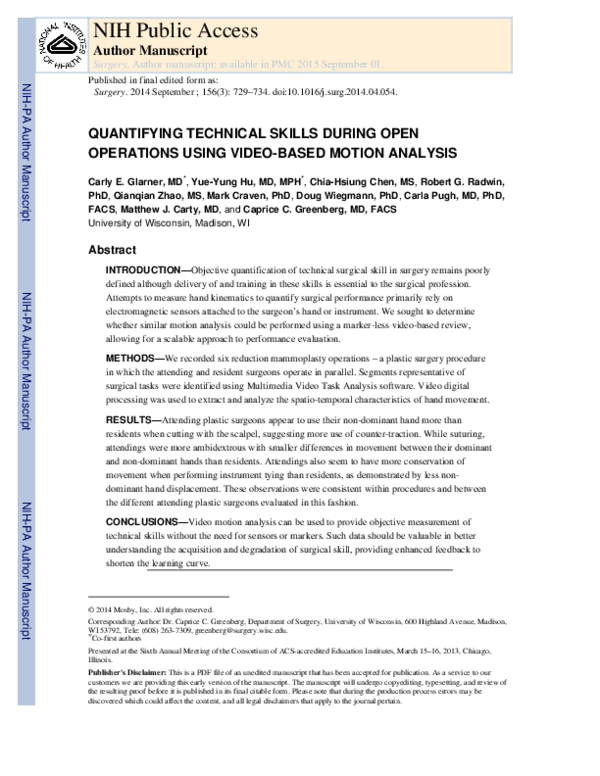 (PDF) Quantifying technical skills during open operations using video ...
