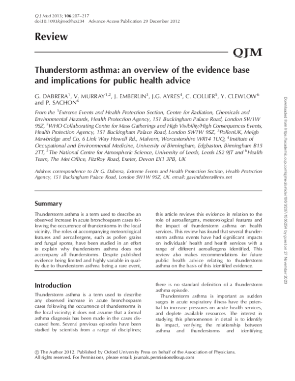 (PDF) Thunderstorm asthma: an overview of the evidence base and implications for public health ...