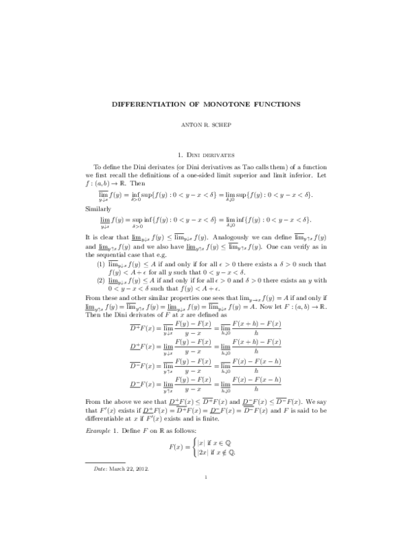 (PDF) Differentiation of Monotone Functions